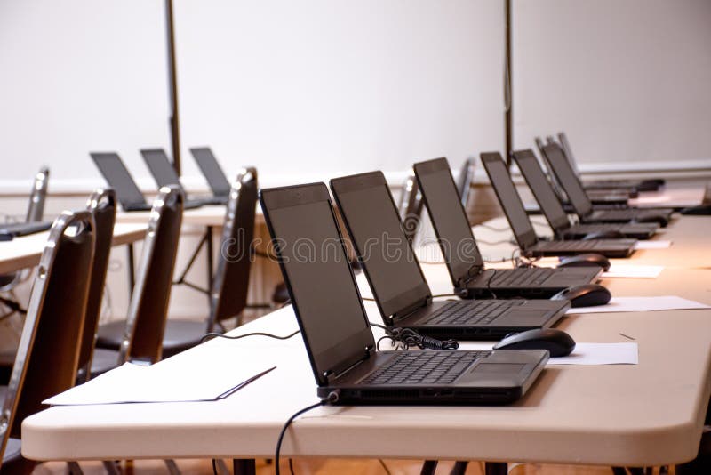 Laptop Arranging Rows in the Training Room Stock Photo - Image of ...