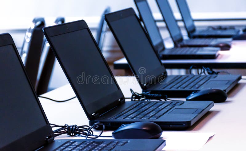 Laptop Arranging Rows in the Training Room Stock Image - Image of learn ...