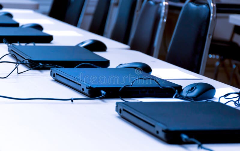 Laptop Arranging Rows in the Training Room Stock Photo - Image of ...