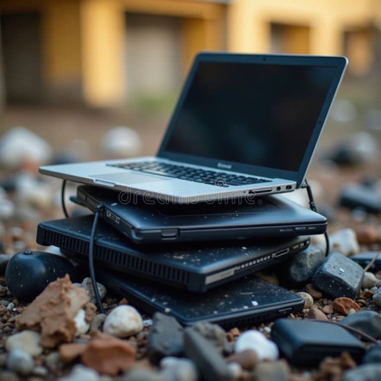 Laptop Atop Stack Discarded Electronics E-waste Pile E-waste Waste Pile ...