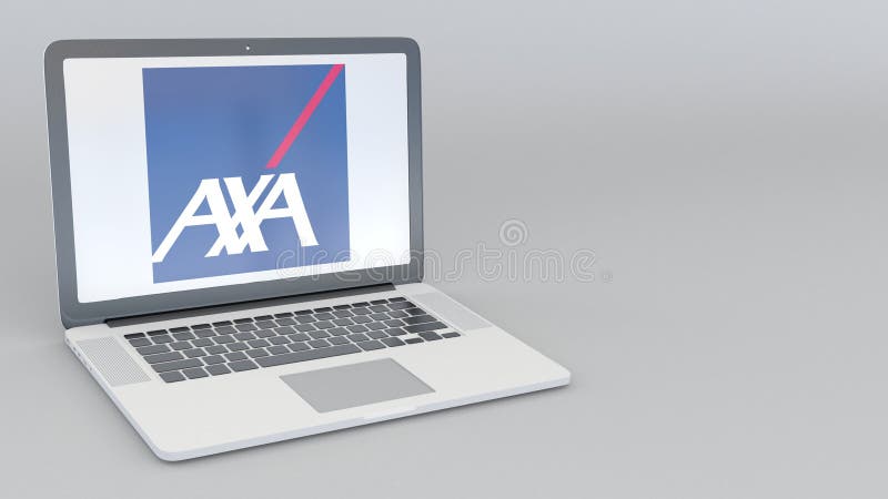 Laptop with AXA Logo. Computer Technology Conceptual Editorial 3D ...