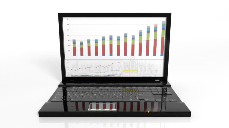 Laptop with Bar Chart on Screen Stock Illustration - Illustration of ...