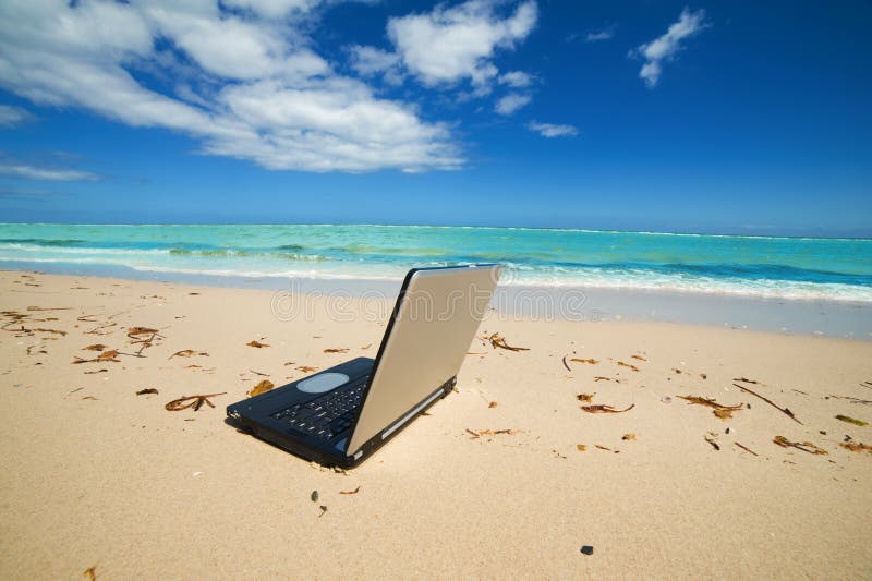 The laptop on a beach stock photo. Image of lagoon, holiday - 21510506