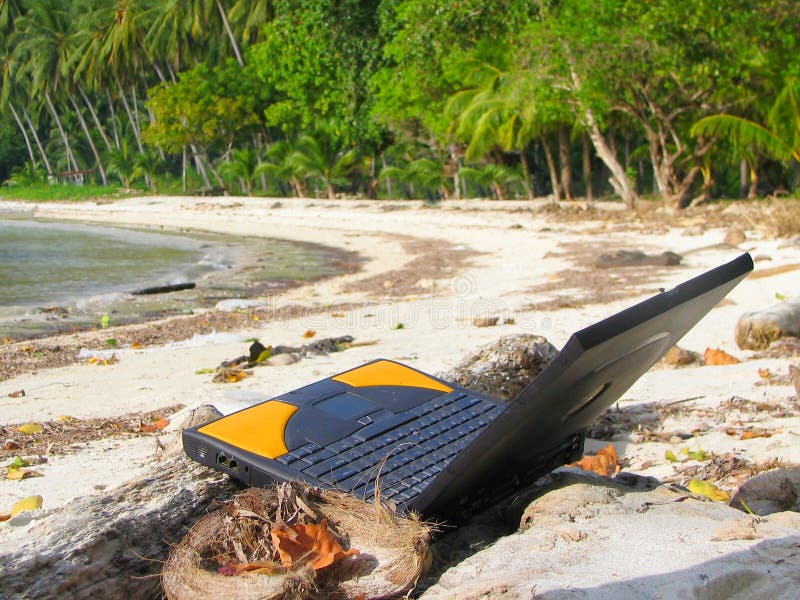 Laptop on beach stock image. Image of portable, computer - 347301