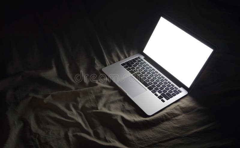 Laptop in Bed. Night Working at Home Concept Image with Copyspace Stock ...
