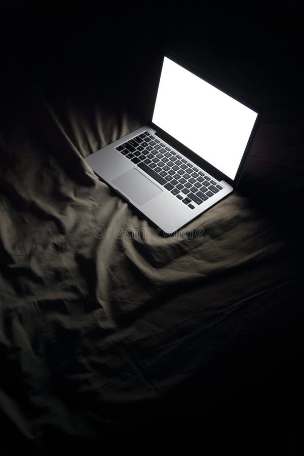 Laptop in Bed. Night Working at Home Concept Image with Copyspace Stock ...