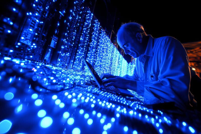 A Laptop is Being Used by a Person in a Secure Data Center Stock Image ...