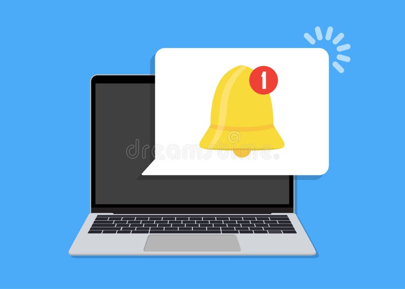 Laptop with Bell Notification Speech Bubble in a Flat Design Stock ...