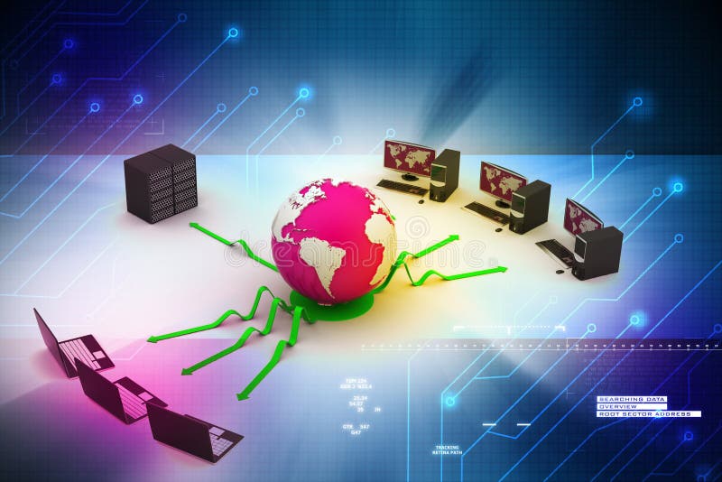 Server and Globe, 3D Concept Stock Illustration - Illustration of blue ...