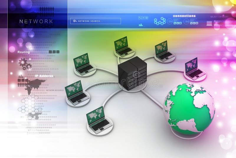 Laptop with Big Server Net Work Firewall. Stock Illustration ...