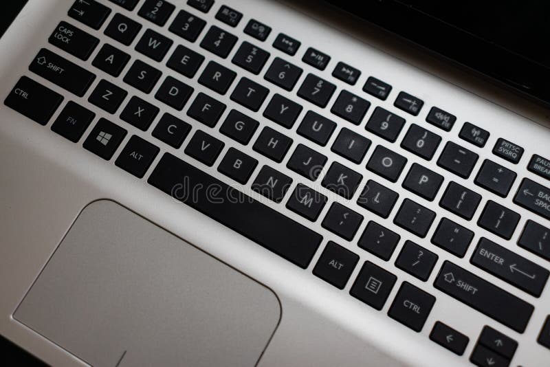 Laptop on Black Office Desk. Laptop Keyboard Close Up Editorial Image ...