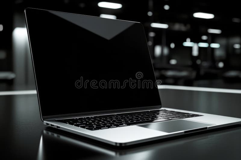 Laptop with Black Screen on the Table Stock Illustration - Illustration ...