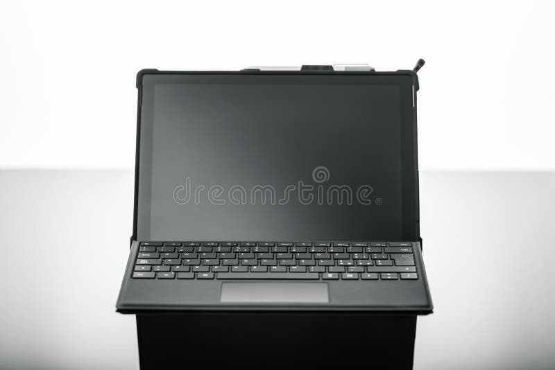 Laptop on black surface stock photo. Image of empty, concept - 76081486