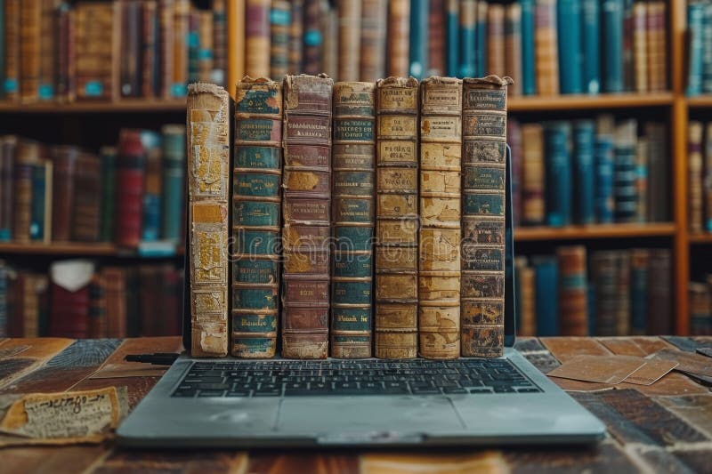 Laptop with Blank Screen on Archive Table Concept of Digitalization for ...