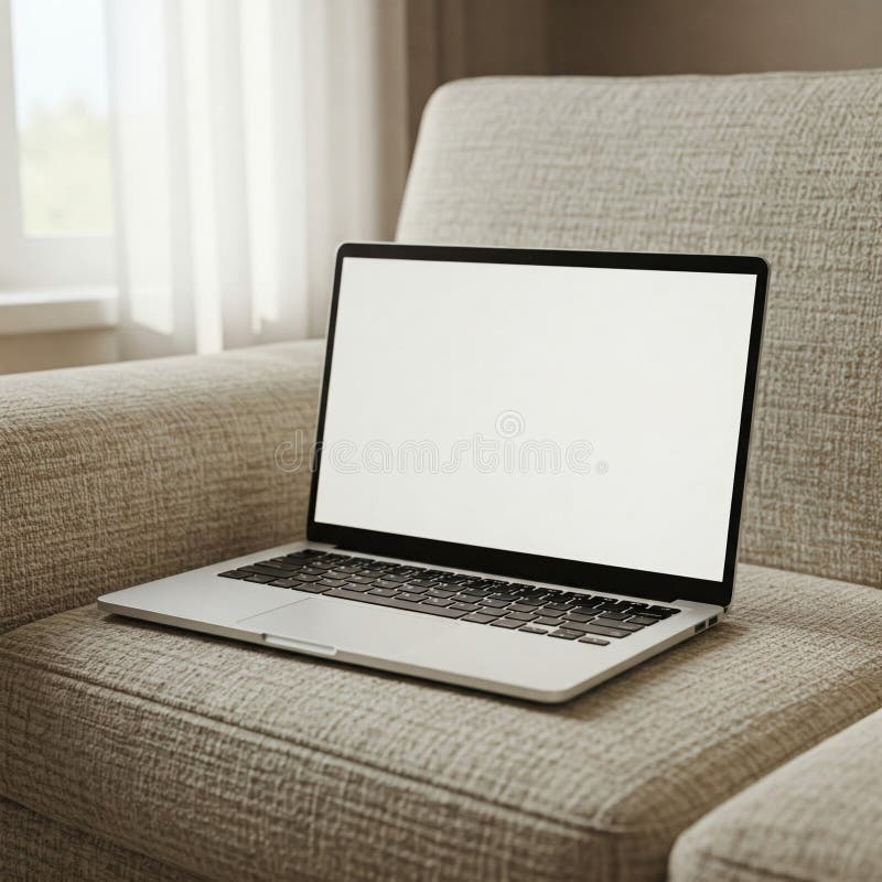 Laptop Blank Screen Beige Sofa (Generated with AI) Stock Illustration ...