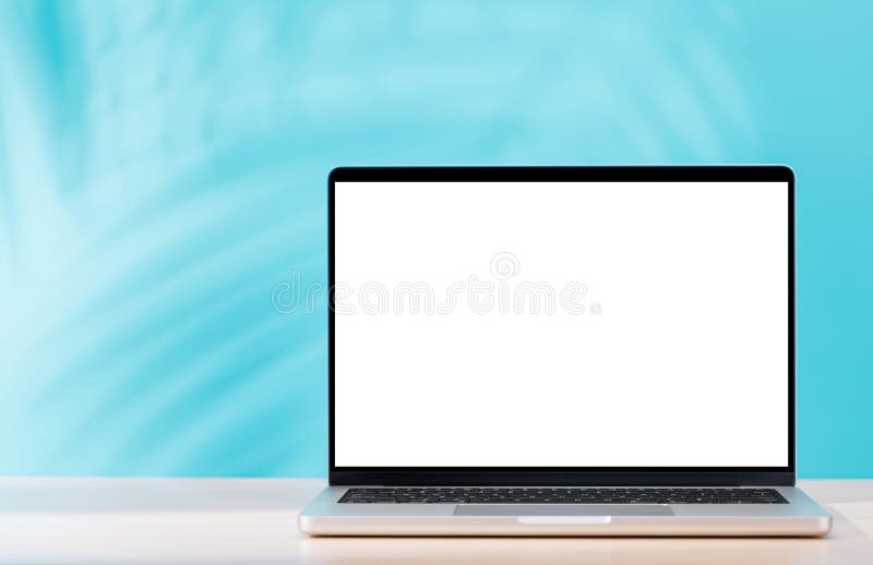 Modern White Laptop Blank Screen Simple Work Table Technology Clean ...
