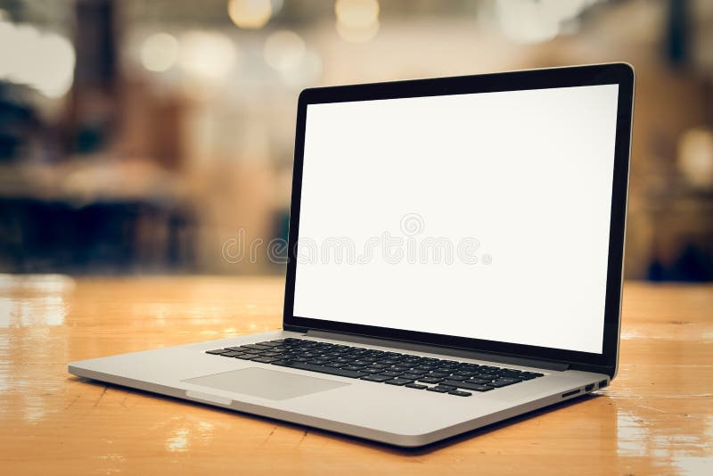 Laptop with Blank Screen in Angled Position Isolated on White ...