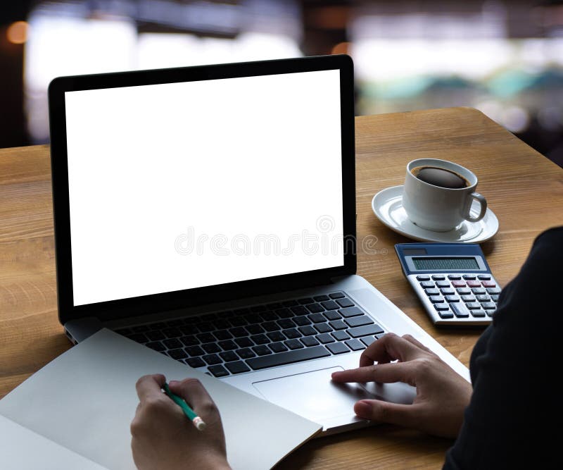 Laptop with Blank Screen on Table. Workspace Background New Project on ...
