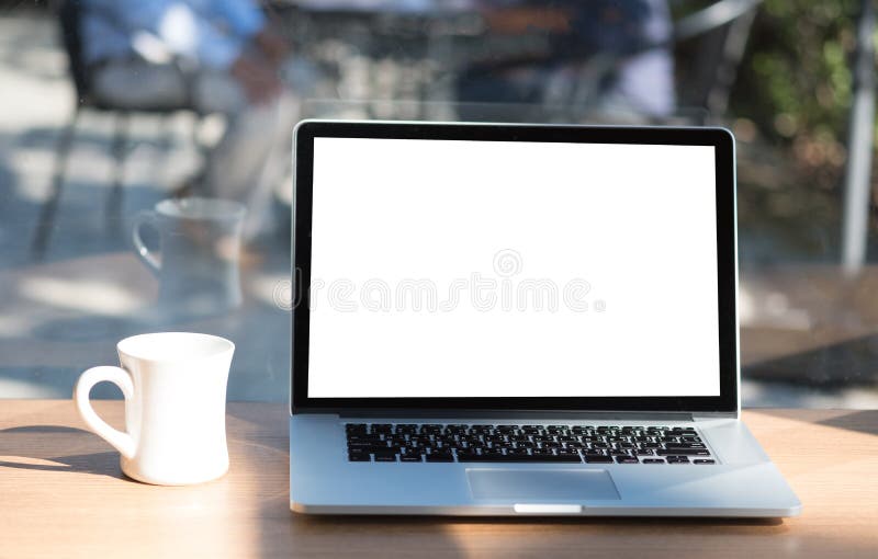 Laptop with Blank Screen on Table. Workspace Background New Project on ...