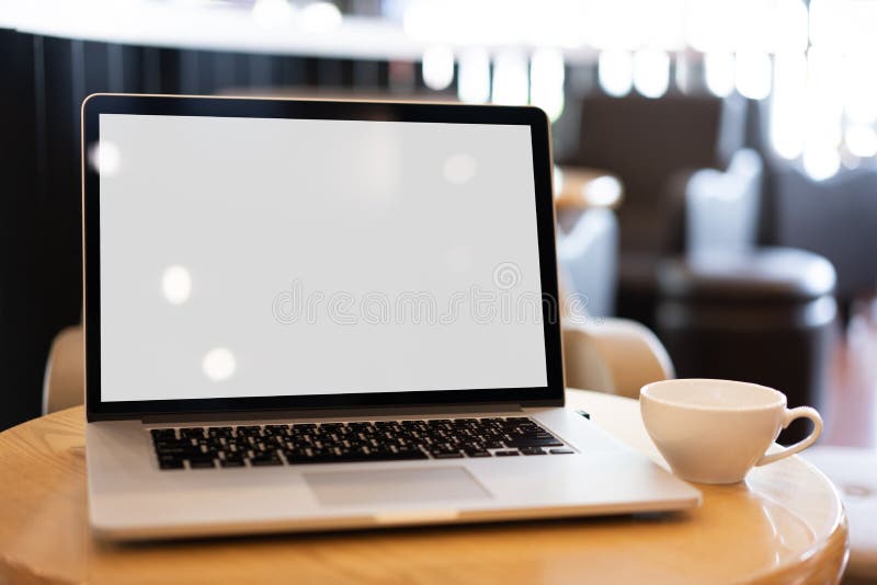 Laptop with Blank Screen on Table. Workspace Background New Project on ...