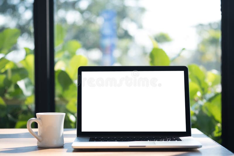 Laptop with Blank Screen on Table. Workspace Background New Project on ...