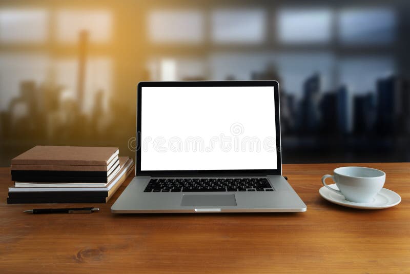 Laptop Blank Screen Table Workspace Background New Proj Stock Photos ...