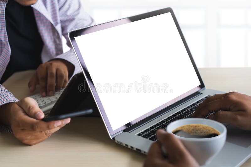 Laptop With Blank Screen On Table. Workspace Background New Project On ...