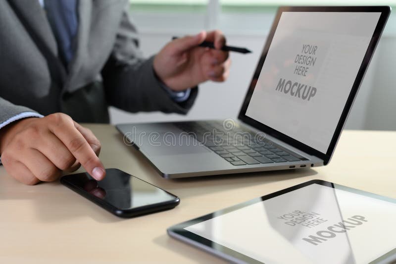 Laptop with Blank Screen on Table. Workspace Background New Project on ...