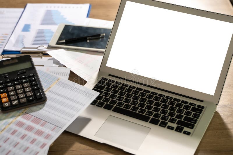 Laptop with Blank Screen on Table. Workspace Background New Project on ...