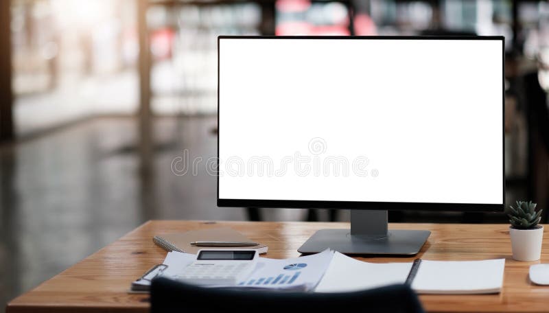 Laptop with Blank Screen on Table. Workspace Background New Project on ...