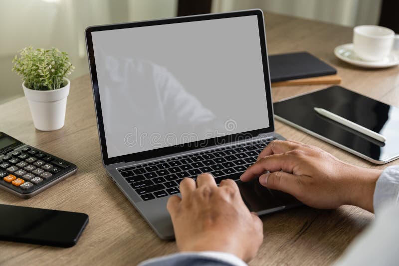 Laptop with Blank Screen on Table. Workspace Background New on Laptop ...