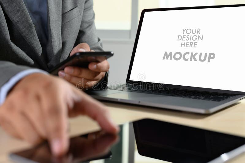 Laptop with Blank Screen on Table. Workspace Background New Project on ...