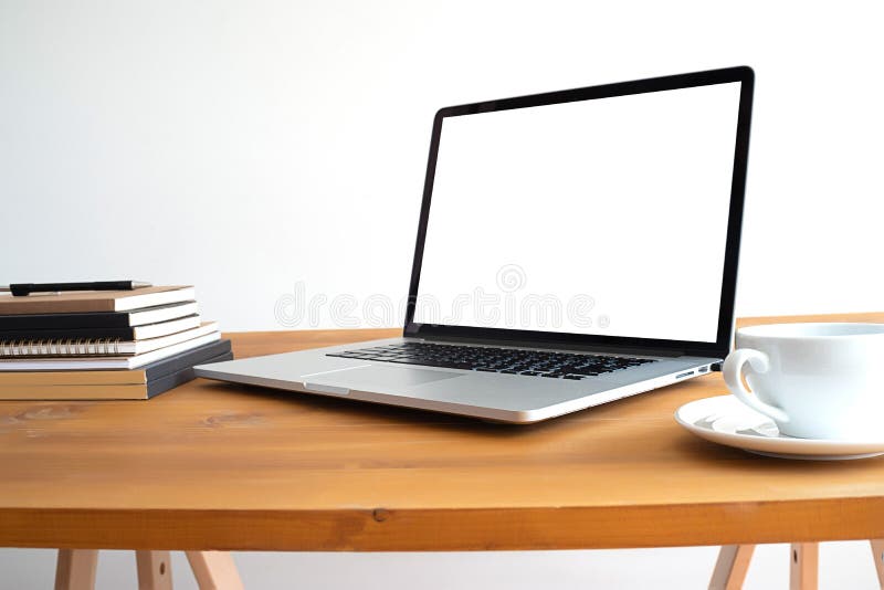 Laptop with Blank Screen on Table. Workspace Background New Project on ...