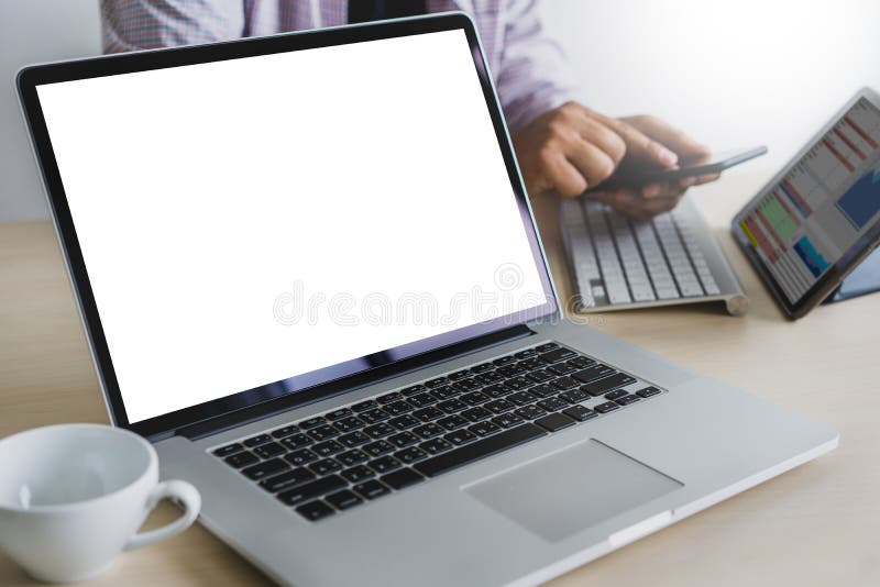 Laptop with Blank Screen on Table. Workspace Background New Project on ...