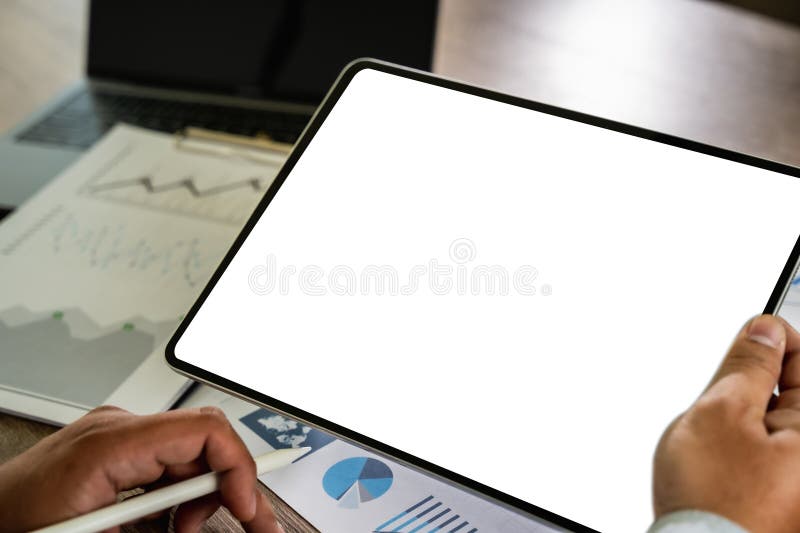 Laptop with Blank Screen on Table. Workspace Background New Project on ...