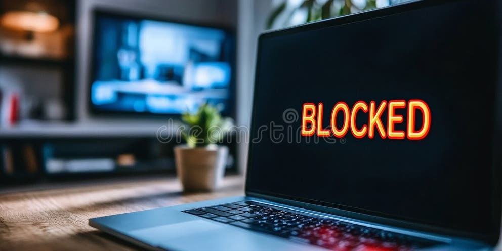 Laptop with Blocked Access Warning Message on the Screen, Concept of ...