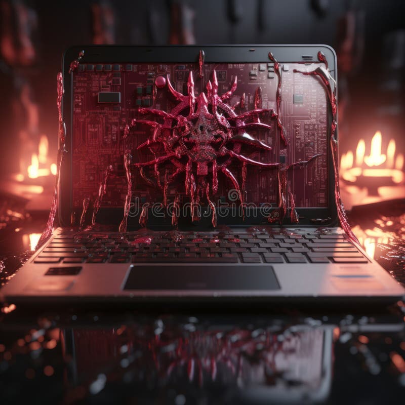 A Laptop with Blood Splattered All Over it Stock Illustration ...