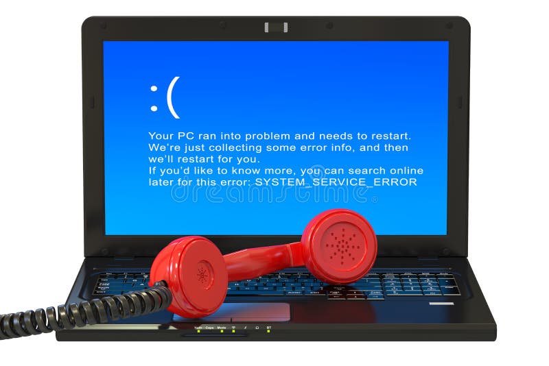 Laptop with Blue Error Screen and Red Handset Stock Illustration ...