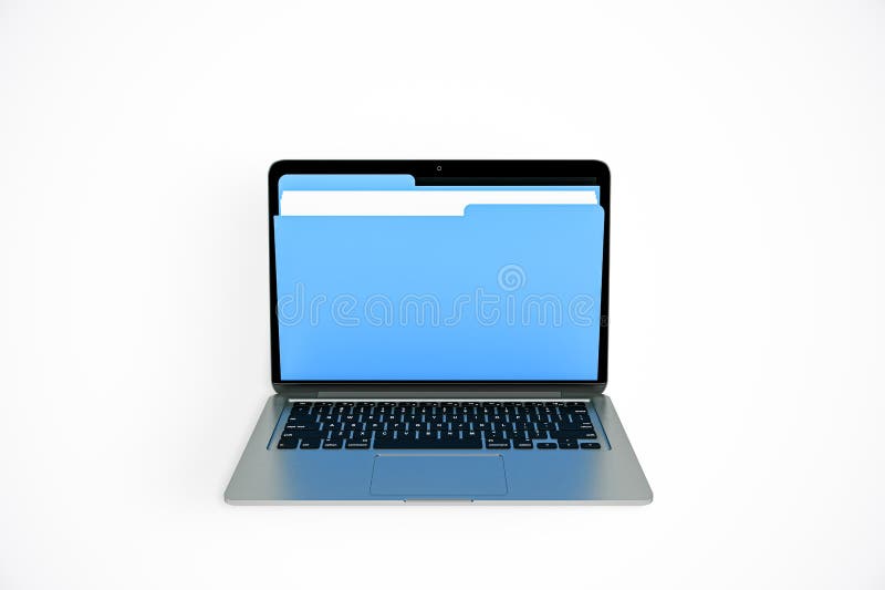 Laptop with a Blue Folder Icon on Screen on a White Background. 3D ...