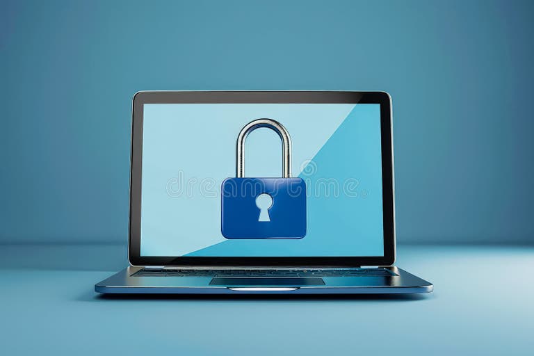 Laptop with a Blue Lock on the Screen Stock Image - Image of encryption ...