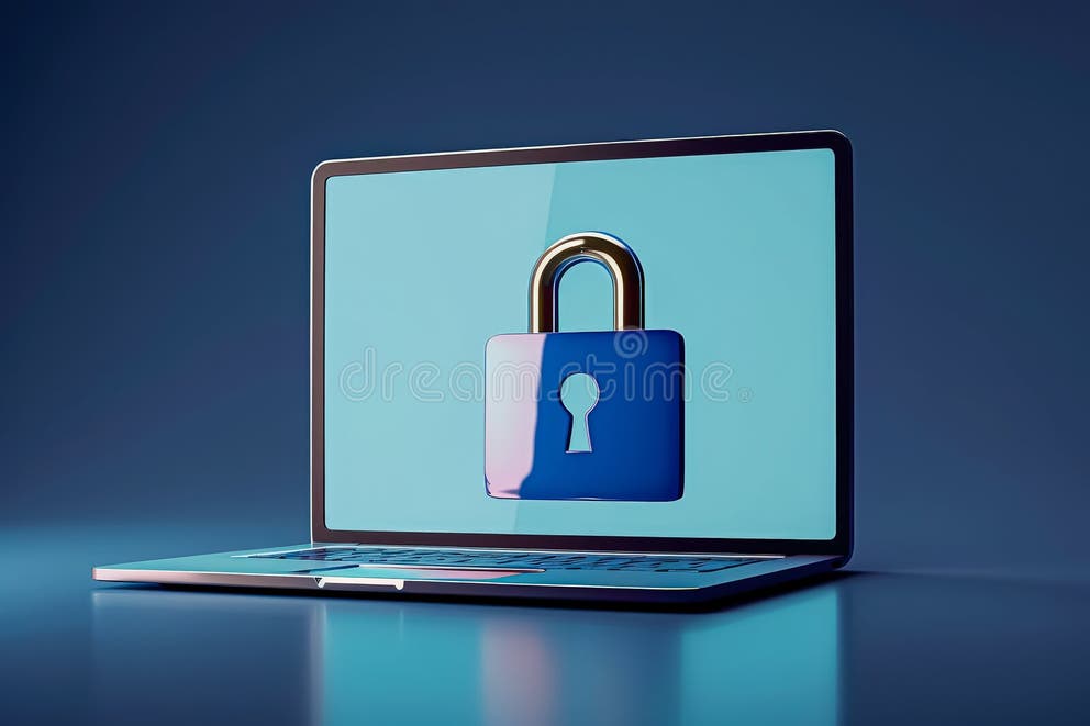 Laptop with a Blue Lock on the Screen. Stock Photo - Image of ...