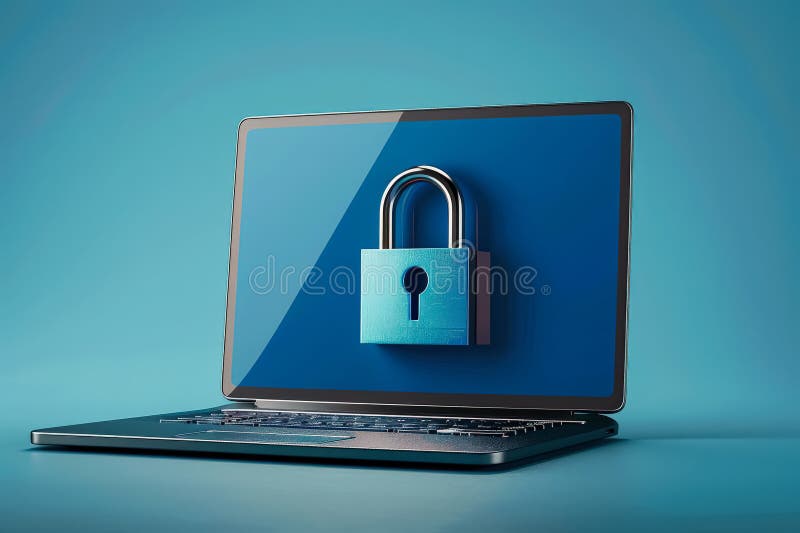 Laptop with a Blue Lock on the Screen. Stock Image - Image of concept ...