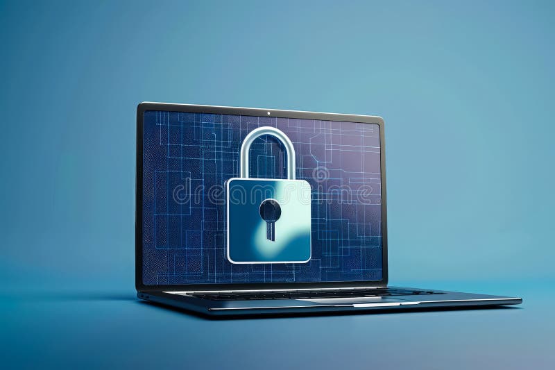 Laptop with a Blue Lock on the Screen. Stock Image - Image of ...
