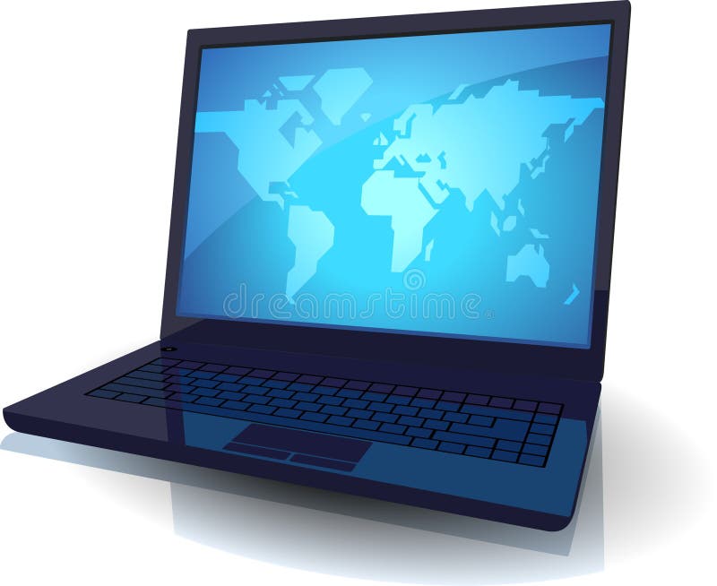 Laptop with World map stock vector. Illustration of travel - 14363628
