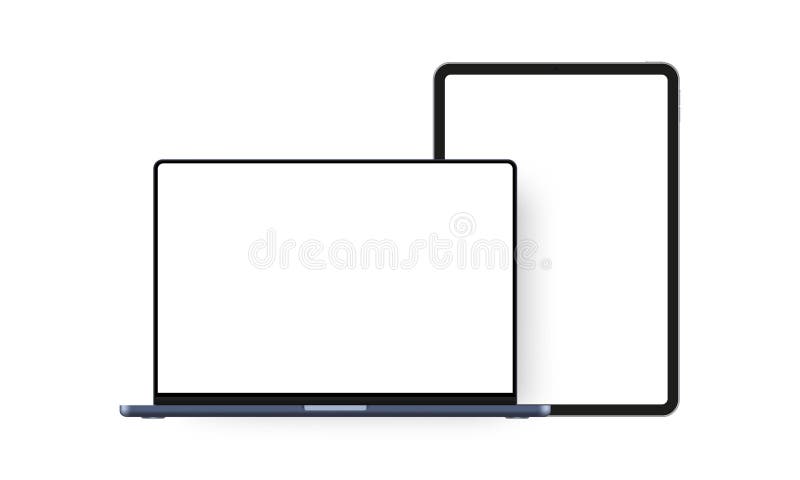 Laptop Blue Mockup, Tablet Computer with Blank Screens Stock Vector ...