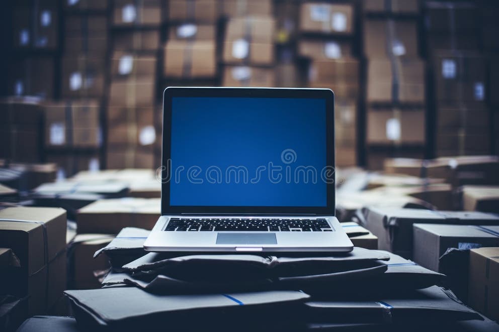 A Laptop with a Blue Screen on a Stack of Mailings Stock Photo - Image ...
