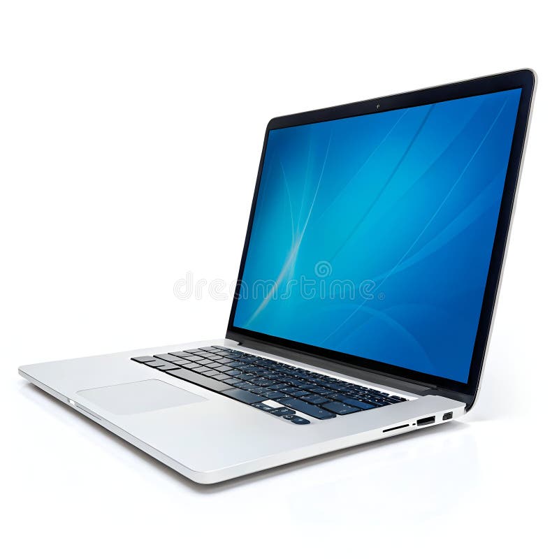 Laptop with a Blue Tech Screen Isolated on White Background Stock ...