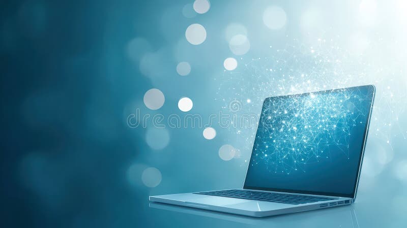 Laptop with Blurred Blue Background, Modern Technology and Digital ...
