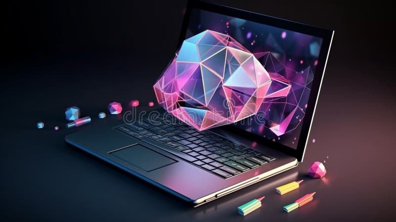 Laptop and Book Low Poly Vector Illustration. 3d Open Textbook Stock ...