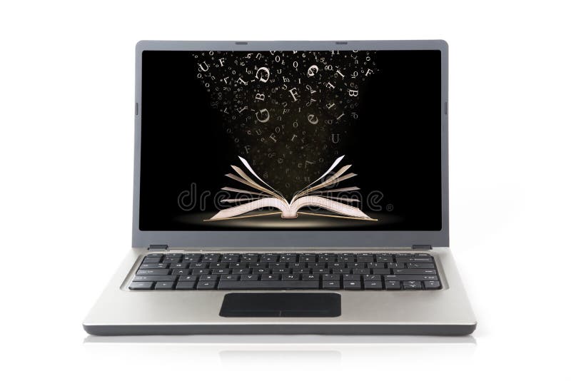 Laptop with Book Wallpaper Isolated on White Stock Photo - Image of ...